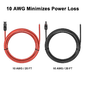 Kohree 20 Feet Solar Panel Extension Cable: 10AWG with Female and Male Connectors,6mm Solar Panel Wires with Extra Free Connectors Extension Adaptor Kit Tool for RV Solar Panel(20FT Red + 20FT Black)