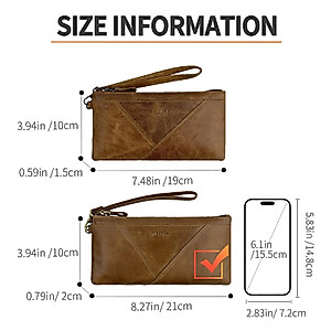 IVESIGN RFID Blocking Leather Wallet for Women, Genuine Leather Slim Wristlet Clutch with Phone Holder, Credit Card Organizer, Coin Purse & Removable Strap – Brown