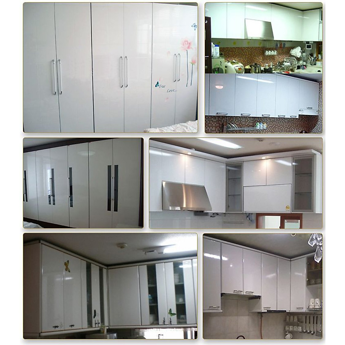 F&U Waterproof High Gloss Glittery Vinyl Pearl White Self Adhesive Wall Paper for Covering Kitchen Counter Top Cabinet Wardrobe Furniture (23.79" x 195", White)