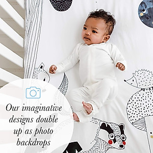 Rookie Humans 100% Cotton Sateen Fitted Crib Sheet: Woodland Dreams. Modern Nursery, Use as a Photo Background for Your Baby Pictures. Standard Crib Size (52 x 28 inches) (Black White)