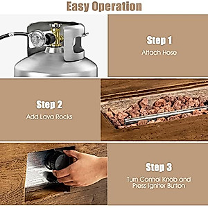 Toolsempire 48in Fire Table 50,000 BTU Outdoor Propane Fire Pits Wood-Like Fireplace with Waterproof Cover, Lava Rock, Stainless Steel Burner & Easy Ignition System for Patio, Outside, Party, Garden