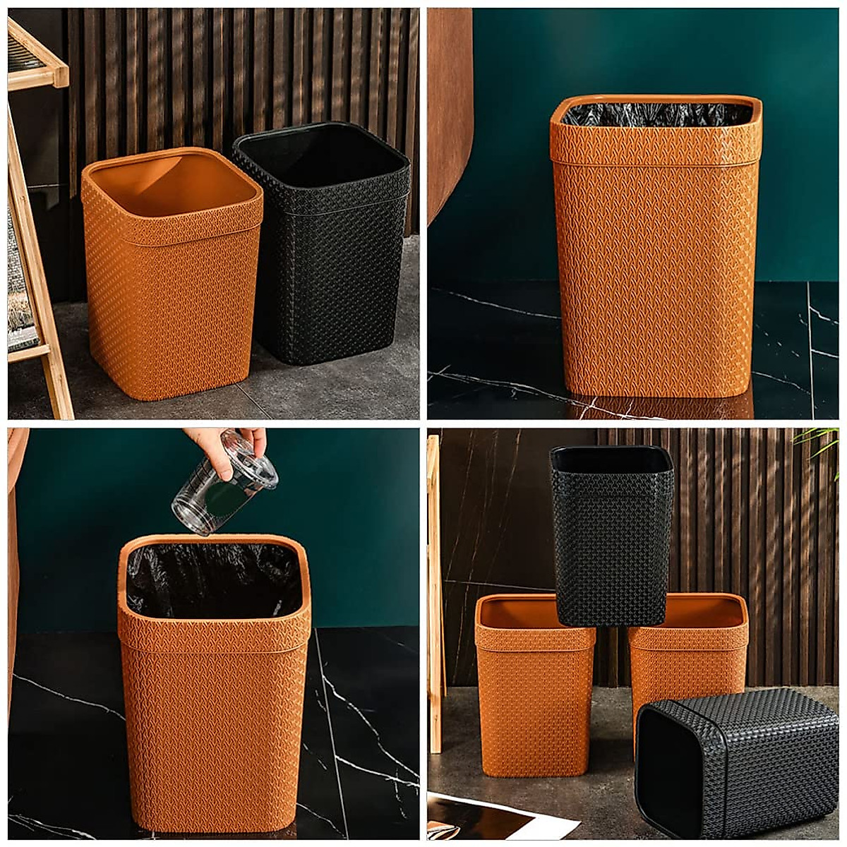 LIFKOME Orange Rattan Round Trash Can, Durable, Convenient, Impact Resistant, Can Be Used for a Long Time
