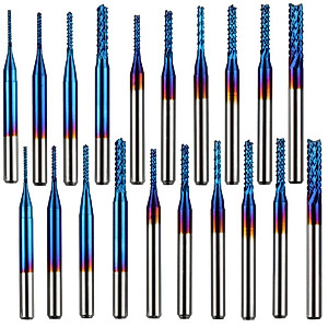ASNOMY 20pcs End Mills CNC Spiral Router Bits, 1/8" Shank CNC Cutter Milling Carving Bit Set, Nano Blue Coat CNC End Mill Bits, Cutting Dia.1/32"-1/8"Inch