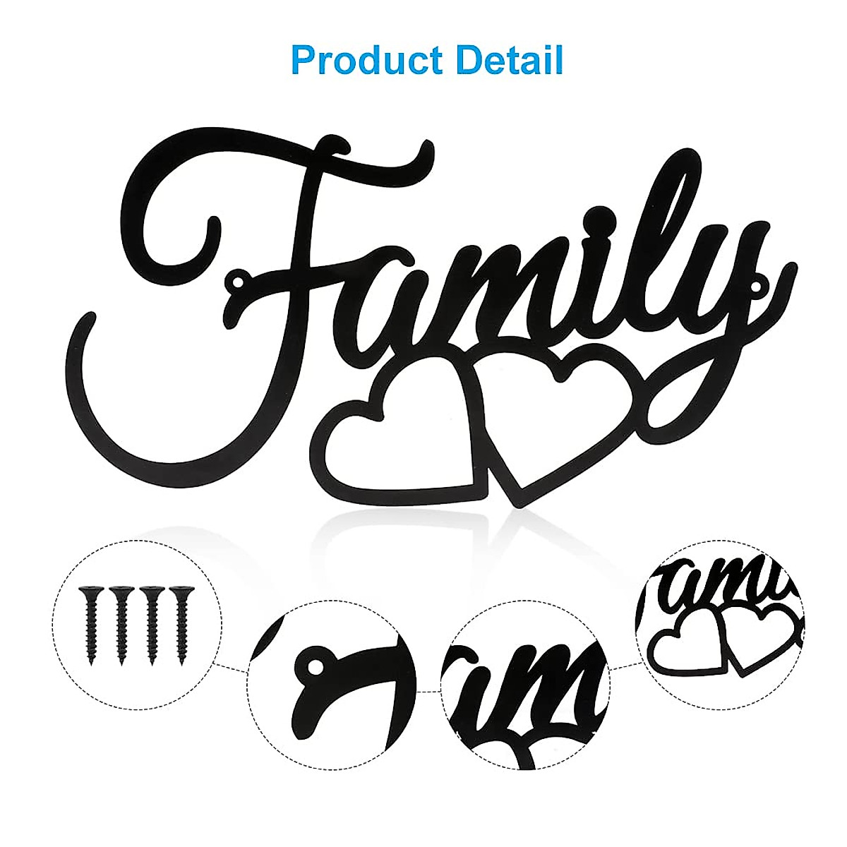 JIELISI Family Metal Wall Decor Sign Black Metal Family Word Wall Art Unique Steel Wall Decoration Hanging Decor for Living Room, Bedroom, Study, Kitchen, Garden