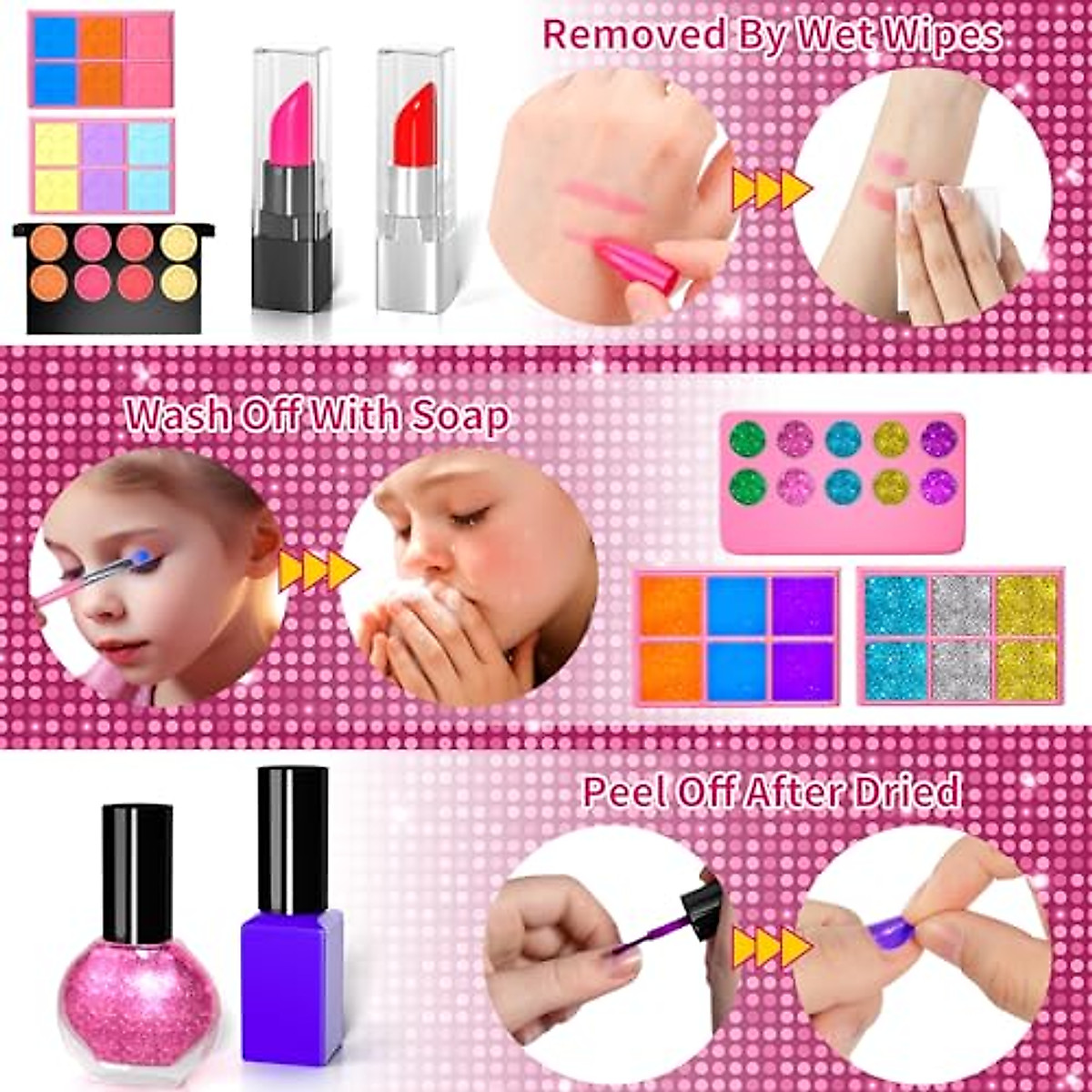Kids Makeup Kit for Girl, 52 Pcs Pretend Makeup for Toddlers Kids, Washable Non Toxic Make Up for Girls, Pretend Play Toy Makeup Set Birthday for Little Girls Age 3 4 5 6 7 8 Years Old