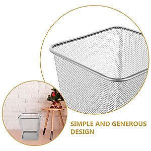 Kichvoe Metal Mesh Waste Basket Iron Square Trash Can Wire Garbage Container Lightweight Waste Paper Bins for Home Office Bedroom Bathroom Kitchen Silver