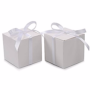 COTOPHER 100pcs Small Gift Boxes, Favor Boxes 2x2x2 inches Paper Gift Boxes with Ribbons Candy Box for Wedding Favors Baby Shower Bridal Shower Birthday Party (White)