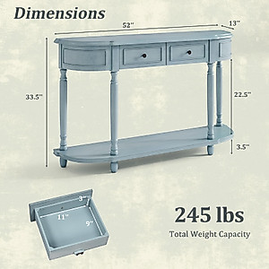 Giantex Console Table with Storage, 52” Long Sofa Table with 2 Drawers, Open Shelf, Solid Wood Legs, Narrow Entryway Table, Vintage Behind Couch Entry Table for Living Room Hallway, Foyer