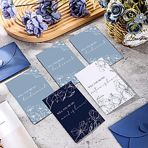 Glenmal 16 Pcs Will You Be My Bridesmaid Cards with Envelopes Bridesmaid Proposal Card Maid of Honor Invited Wedding Bridal Shower Favor (Blue)