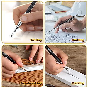 Enhon 2 MM Carpenter Pencils Set with 12 Marker Refills and Sharpener, Mechanical Carpenter Pencil Woodworking Marking Tool Solid Deep Hole Construction Pencil, Extended Needle-Nose Tip (Black)