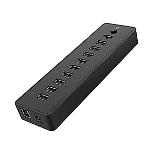 SHYPT USB HUB 10 Port ABS USB2.0 HUB with 12V Power Adapter High Speed USB Splitter for PC Computer Accessories 1M Data Cable