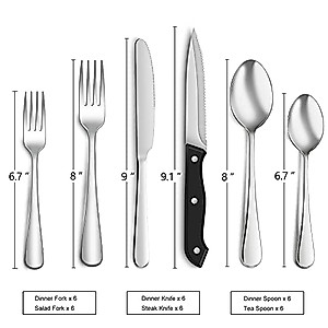 48-Piece Silverware Set with Steak Knives for 8, Food-Grade Stainless Steel Flatware, Includes Spoons Forks Knives, Kitchen Cutlery Set For Home Office Restaurant Hotel, Mirror Finish, Dishwasher Safe