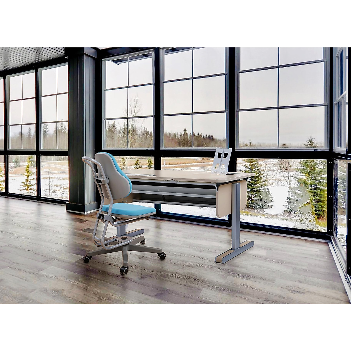 Winfon Adjustable Height Kid Children Home Study Desk Student Electric Writing Table with tilt Desktop, Bookstand，Aluminum Ruler (ENF Right up)