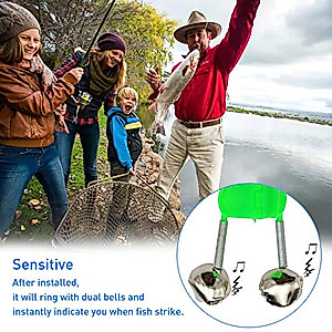 HLOGREE LED Night Fishing Rod Bait Alarm Bell 20pcs with Dual Ring Bells Fishing Indicator Fish Bait Alarm Portable Fishing Accessories Bait Alarm Bell Rod Clip Tip for Fishing(10 Red, 10 Green)