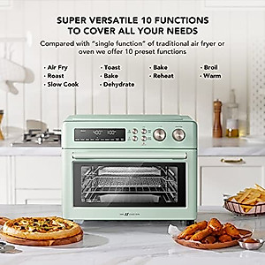 VAL CUCINA Retro Style Infrared Ultra-Quick Air Fryer Toaster Oven, Multifunctional 10-in-1 XL Countertop Convection Oven, 6-Slice Toast, 12-Inch Pizza, Enamel Baking Pan for Easy Cleaning, with Bake, Toast, Roast, Broil, Pizza, Reheat, Slow Cook, Dehydra