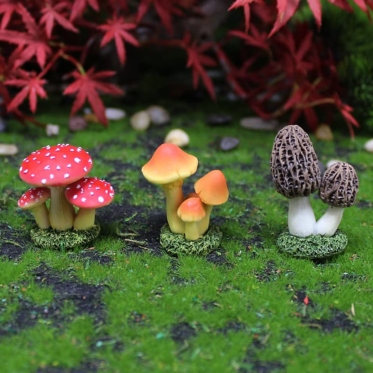 X Hot Popcorn 9PCS Mini Mushroom Figurines Mushroom Resin Figures Fairy Garden Miniature Moss Landscape Model for Garden Ornaments Plant Pots Bonsai Crafts