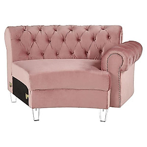 Acme Furniture Velvet Upholstered Sectional Sofa with 7 Pillows, Pink