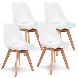 Casart 4 PCS Mid Century Dining Chairs Modern Home Dining Room Kitchen Waiting Room DSW Armless Side Chair w/Padded Seat Wood Legs White