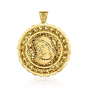 Ross-Simons Italian 14kt Yellow Gold Virgin Mary Filigree Medallion Pendant