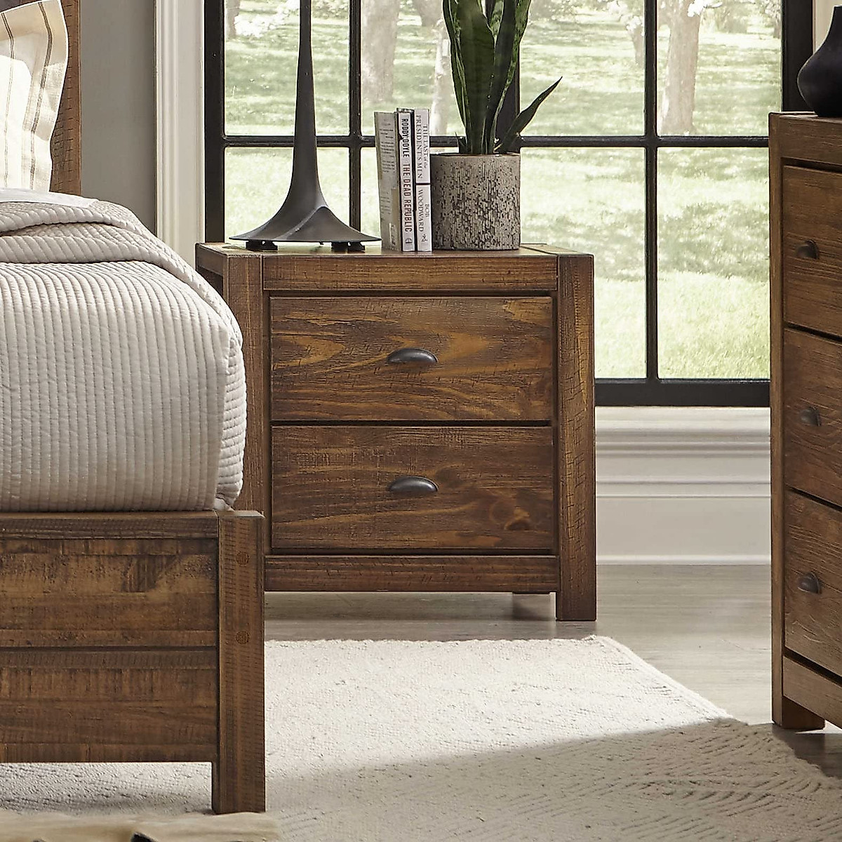 Grain Wood Furniture Montauk 2-Drawer Bedside Nightstand, Solid Wood with Rustic Walnut Finish