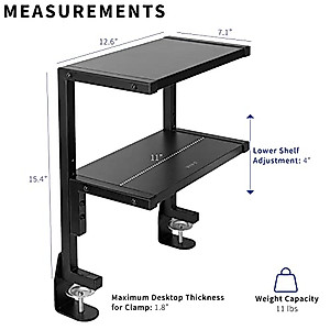 VIVO Clamp-on 13 inch Above or Below Desk 2-Tier Shelving Unit for Table Accessories, Gaming Devices, and More, Storage Tray, Desktop Organizer, Black, STAND-SHELF2C