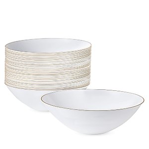 PLASTICPRO [16 OZ 20 Count] White Plastic Floral Design Party Soup bowls With Gold Rim Premium heavyweight Elegant Disposable Tableware Dishes