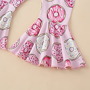 Baby Girls Birthday Outfit Sweet One/Two Donut Bell Bottom Pants Headband Set (Two Sweet Pink 2, 18-24M)