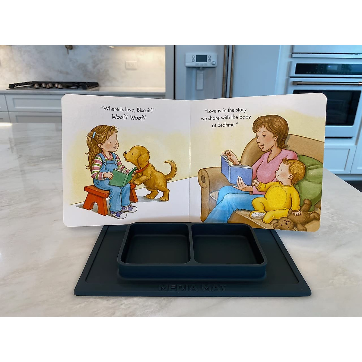 Media Mat - Silicone Food Placemat with Built-in Tablet/Phone/Media Stand for Kids, Toddler, Baby (Charcoal) Dishwasher Safe, Easy to Clean