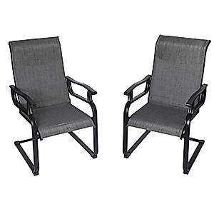 Luckyberry Patio Dining C Spring Motion Textilene Metal Rocker Chairs Weather Resistant Garden Outdoor Modern Furniture, Sling Mesh Black Steel Frame