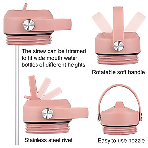 Straw lid for Yeti Rambler 18 26 36 64 oz, Lid with Straws and Flexible Handle, Replacement Cap for Yeti 18oz 26oz 36oz 64oz Rambler Water Bottle Straw Cap, Sandstone Pink