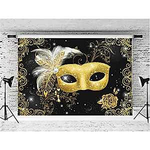 Masquerade Backdrop Curtain Gold Mask Gold Rose Pattern Carnival Birthday Background Decoration Banner Adult Portrait Photography Banner Vinyl (6ft×4ft)