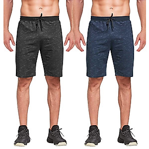 Boyzn Men's 2 Pack Athletic Shorts Comfortable Cotton Workout Shorts Elastic Waist Running Shorts with Zipper Pockets Black/Blue S