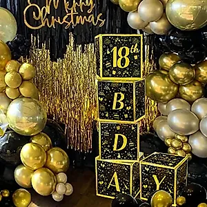 UNIIDECO Birthday Letter Boxes for Party, Black and Gold Birthday Decorations with Number and Letters for 1st 2nd 16th 21th 30th 40th 50th 60th 70th 80th 90th 100th Birthday Decor