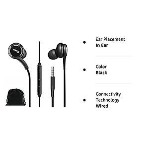Samsung AKG Earbuds Original 3.5mm in-Ear Earbud Headphones with Remote & Mic for Galaxy A71, A31, Galaxy S10, S10e, Note 10, Note 10+, S10 Plus, S9 - Braided, Includes Velvet Carrying Pouch - Black