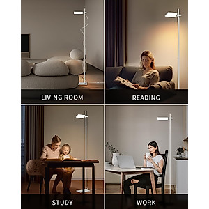 VISDANFO Modern Floor Lamp, 360 Degree Rotation Sky LED Floor lamp Office Lighting, Bright LED Standing Pole Light, Tall Lamps for Living Room,Bedroom,Reading,Study Room (White)