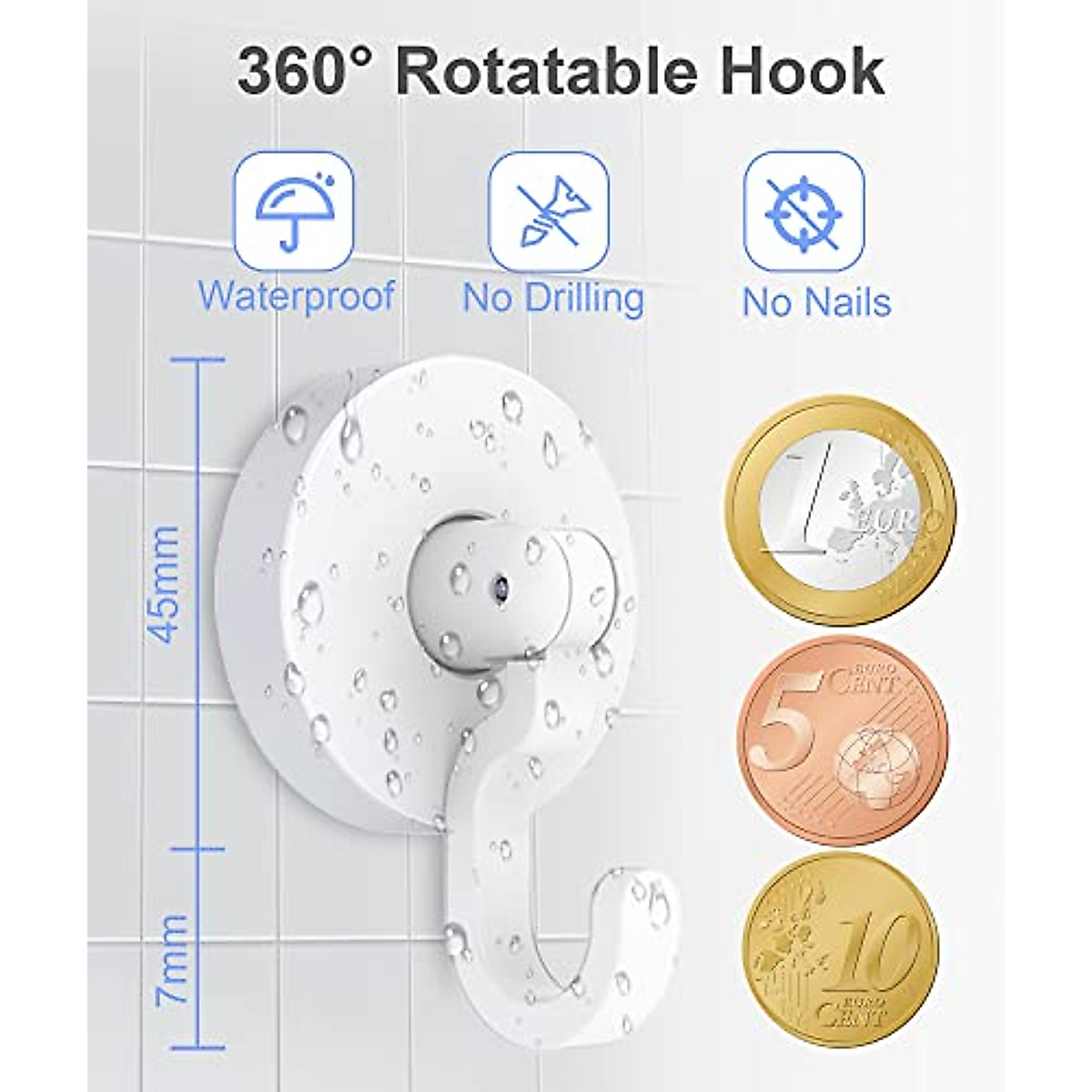 CHOOBY Powerful Adhesive Hooks, 6 Packs Towel Hooks Holder - 10lbs (Max) , Hanging Coat,Hat, Clothes, Handbag, Heavy Duty Shower Wall Hanger Hooks for Bathrooms, Living Room, Bedroom, Kitchen, Door