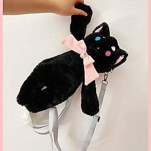 Liokoon Black Cat Plush Backpack Stuffed Animal Bag Purse Cute Kawaii Stuff Plushie Gift for Adults Women