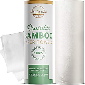 Bamboo Reusable Paper Towels | Heavy Duty 20 Sheets! | Hand Washable & Machine Washable | 100% Biodegradable & Eco-Friendly Towels | One Roll Replaces Up to 6 months of Regular Paper Towels!