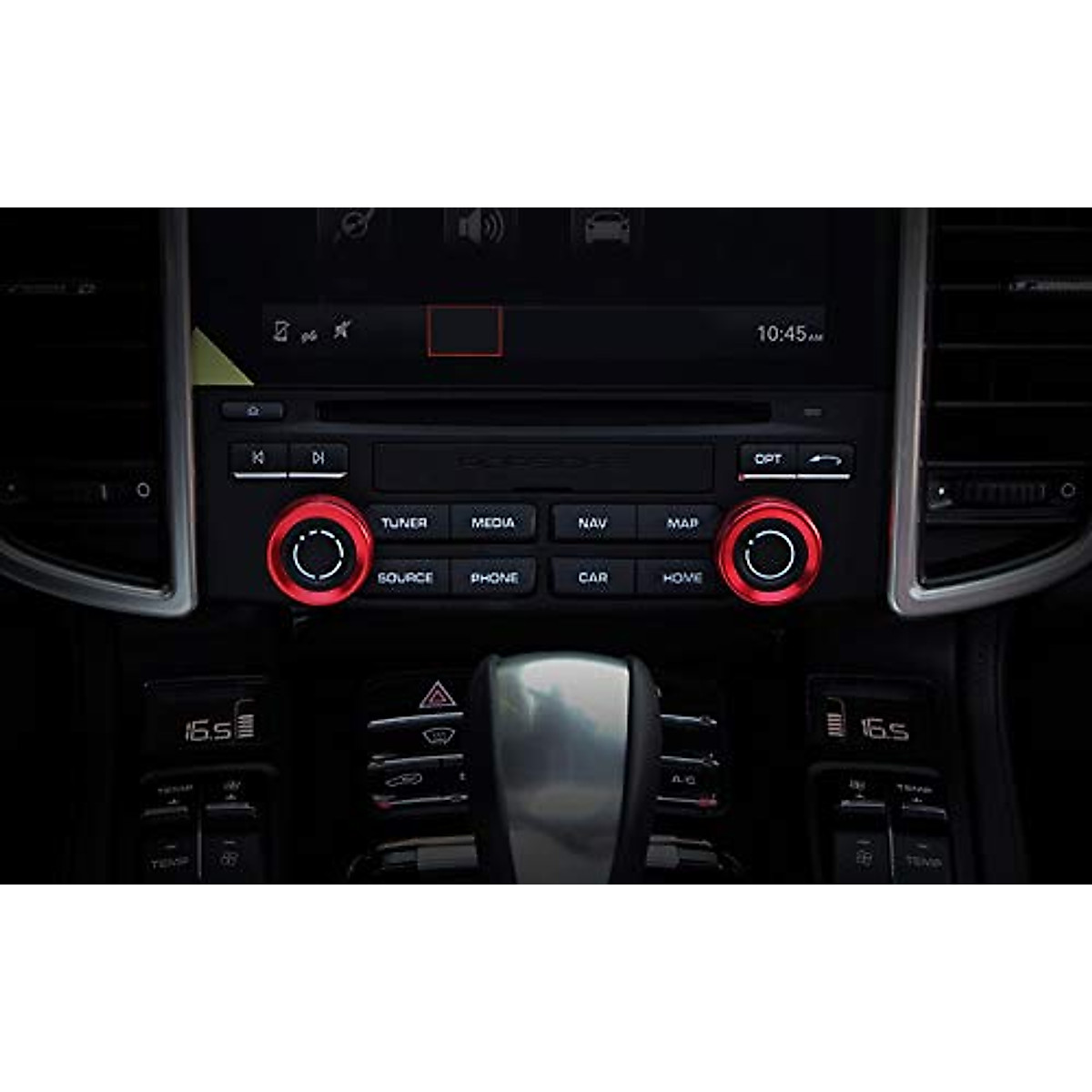 iJDMTOY 2pc Red Sports Aluminum AC Climate Control and Radio Volume Knob Ring Covers Compatible With Porsche 2014-up Macan, 2011-2018 Cayenne, 2010-2016 Panamera, 2012-2019 911