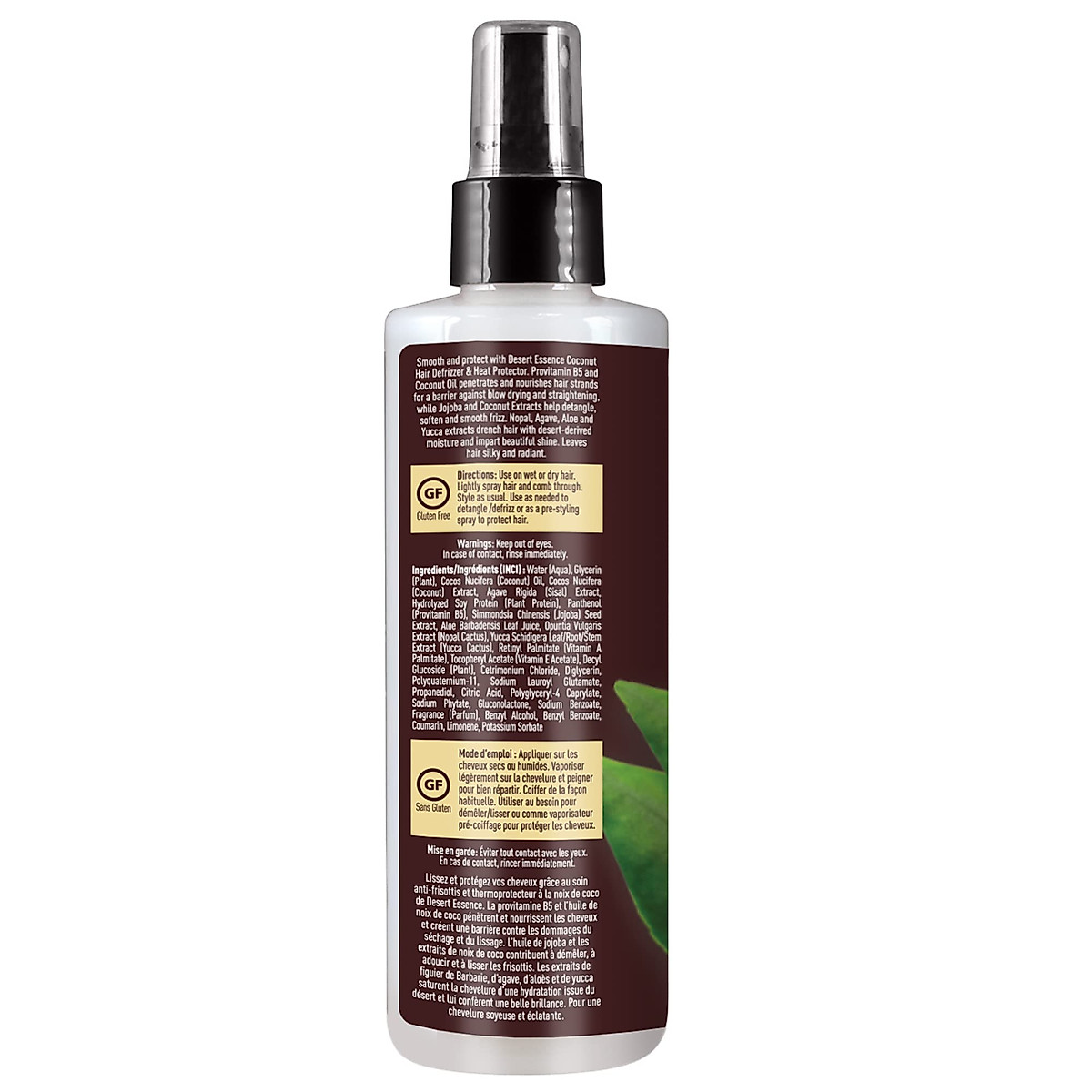 Desert Essence Coconut Hair Defrizzer & Heat Protector 8 fl oz - Gluten Free, Vegan, Cruelty Free - Coconut Oil & Jojoba Seed Extract - Protects Hair from Heat & Styling Damage