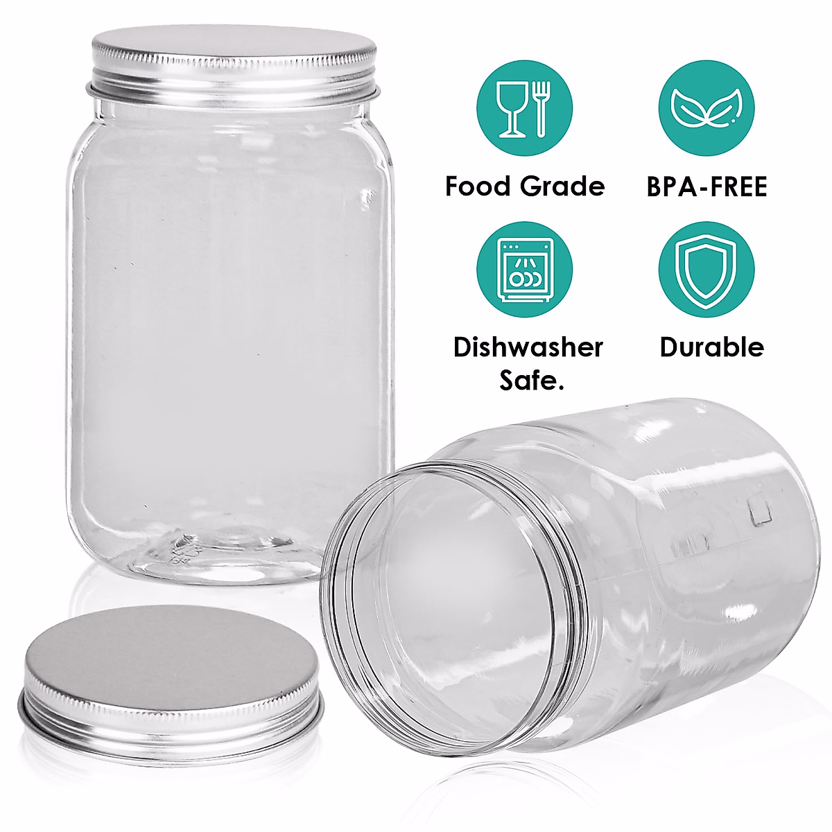 Darice 8 oz Plastic Mason Jars with Airtight Screw on Lid - Refillable Clear Plastic Jars Containers for Kitchen and Household Storage, BPA-Free Jars with Lids, Pack of 12