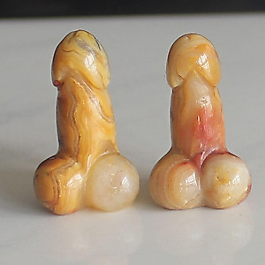 28-30mm Two Mixed gemstom Crystal Man genital Penis Testicle Figurine for Gifts (Crazy lace Agate)