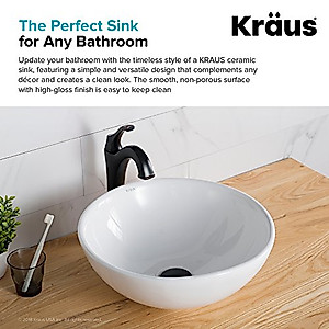 Kraus KCV-141 White Round Ceramic Bathroom Sink 15.7 Inch