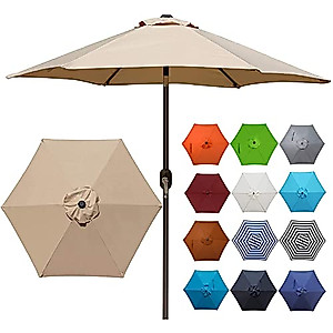Blissun 7.5 ft Patio Umbrella, Yard Umbrella Push Button Tilt Crank (Tan)