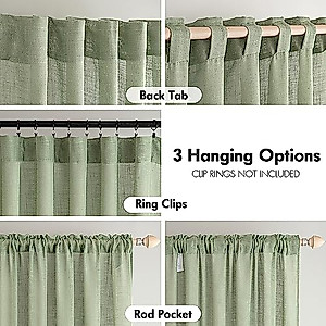 SWANCOCO Sage Green Linen Curtains 96 Inches Long Semi Sheer Thick Curtain Drapes for Bedroom Living Room Light Filtering Super Soft Burlap Look Window Drapes Rod Pocket & Back Tab, 2 Panels