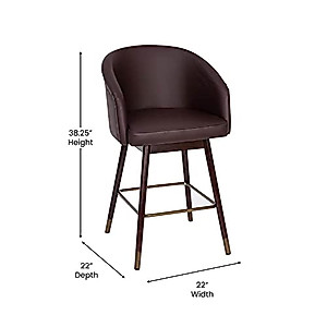 Flash Furniture Margo Commercial Grade Mid-Back Counter Stool - Black LeatherSoft Upholstery - Walnut Finish Beechwood Legs with Soft Bronze Accents - 26" Barstool