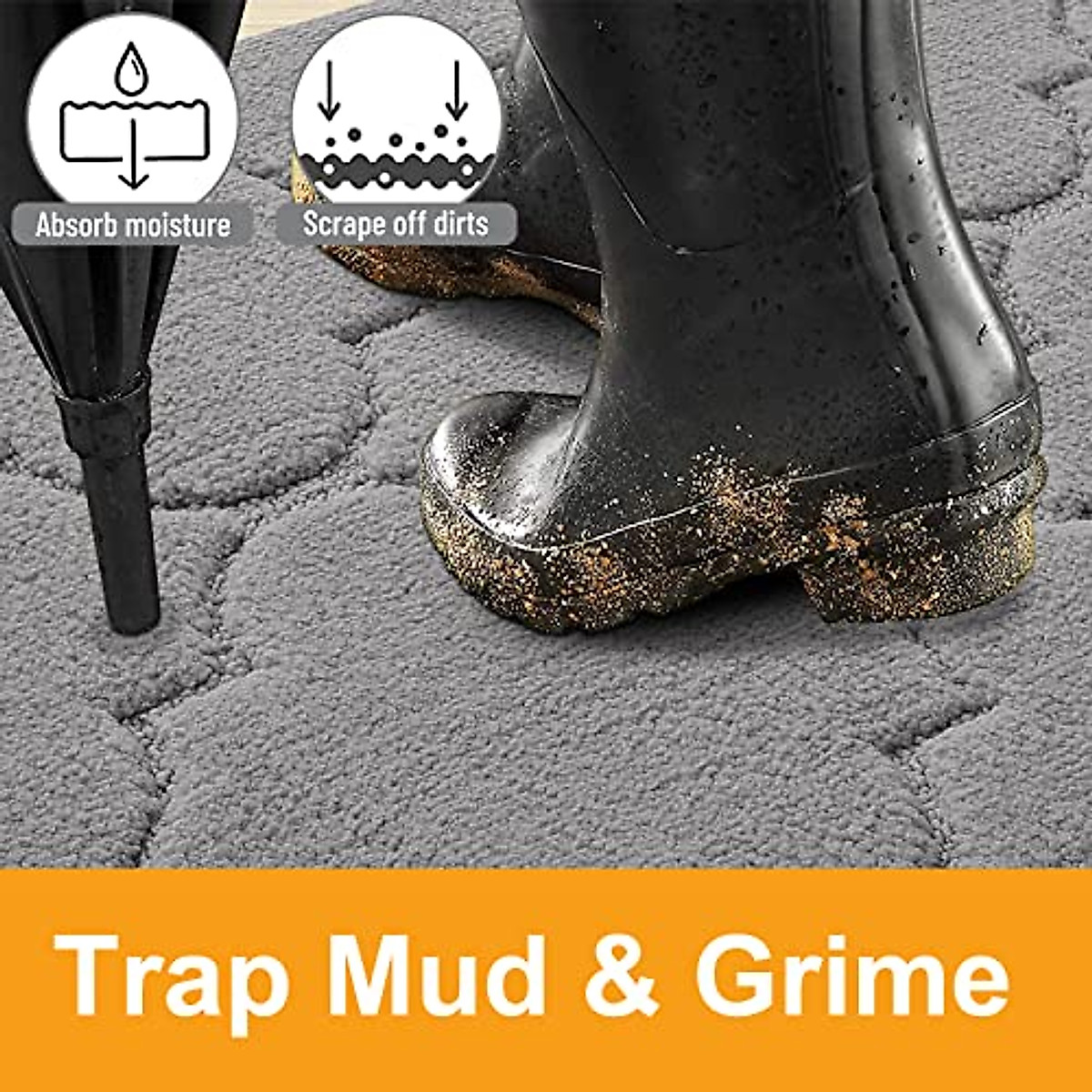 Arotive Door Mat, Indoor Mat, Non-Slip, Dirt Resist, Absorbent Entryway Doormat, Low-Profile Inside Front Doormats for Entrance (32x20 inches, Grey)