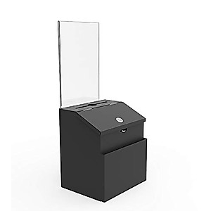 Metal donation suggestion sign holder offering charity fundraising box tithing prayer feedback church collection cash BLACK key lock business card drop ballot hotel inter office mail letter rent check