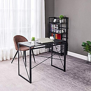 Coavas Folding Desk No Assembly Required, 40" Writing Computer Desk Space Saving Foldable Table Simple Home Office Desk,Black Wood