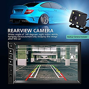 UNITOPSCI Double Din Car Stereo Receiver 7 Inch Touch Screen Bluetooth Hands-Free Car Radio with Backup Camera Remote Control Car MP5 Player FM AUX in USB TF Card Input Car Audio, Mirror Link